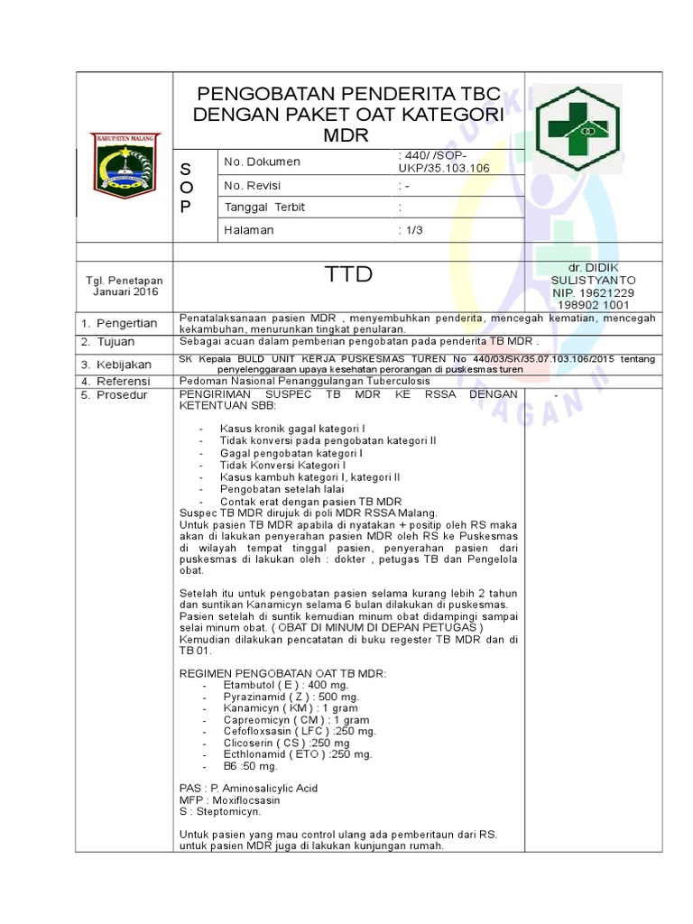 SOP Pengobatan TB Kategori MDR | PDF