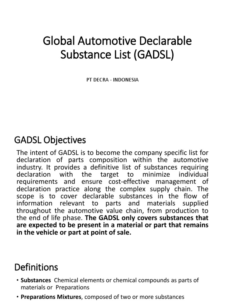 Global Automotive Declarable Substance List (GADSL) (Day 1-2) | PDF ...