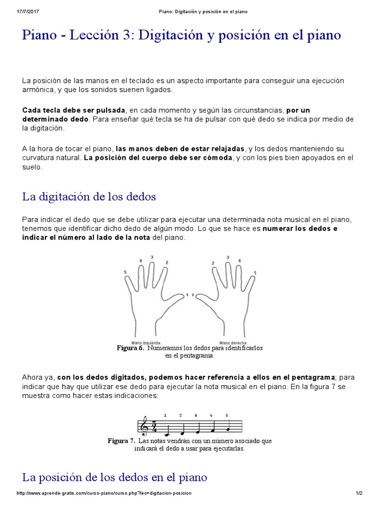 Posición y digitación en el piano | PDF | Piano | Notación