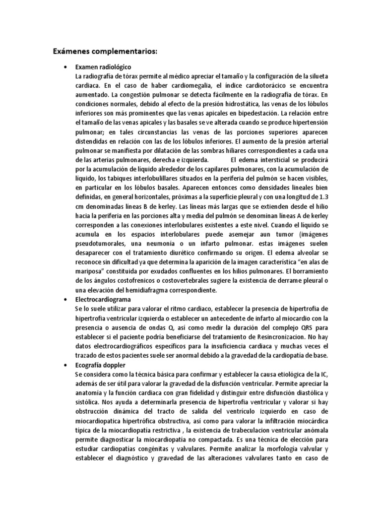 Exámenes complementarios | PDF | Insuficiencia cardíaca | Corazón