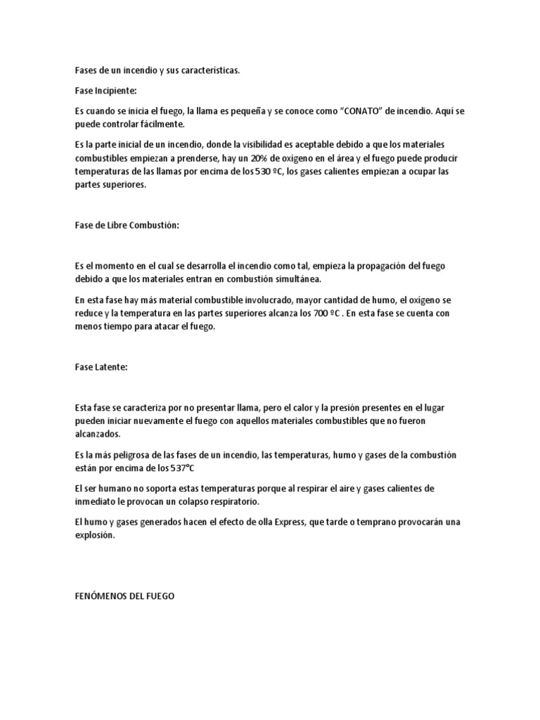 Fases de Un Incendio y Sus Características | PDF | Calor | Combustión