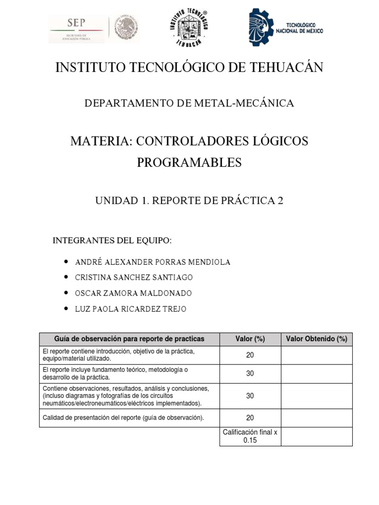 Reporte de Práctica 2 - PLC | PDF | Controlador lógico programable | Relé