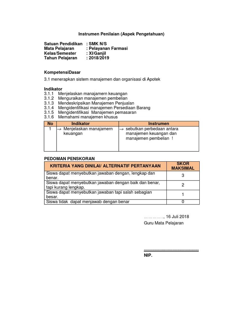 Contoh Instrumen Penilaian Tes Lisan | PDF