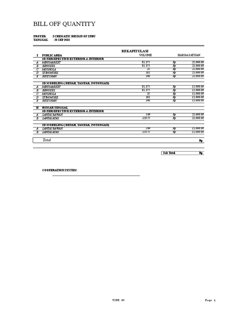 SPBU Project Bill of Quantities 2018 | PDF