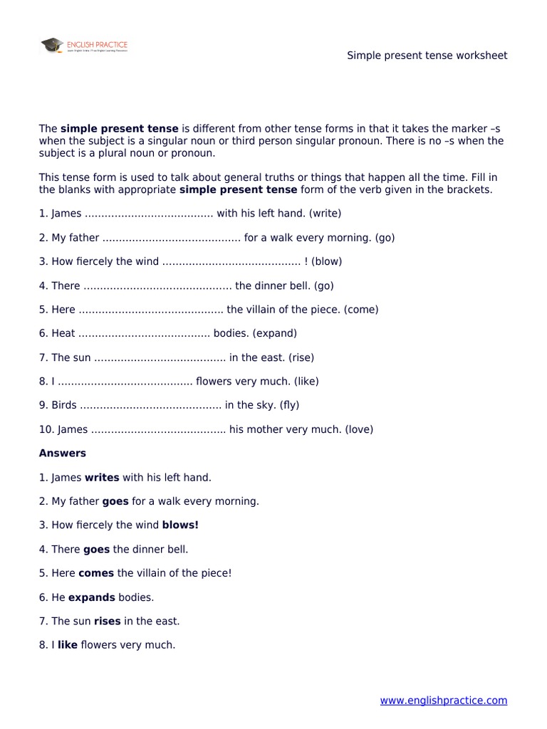 Simple Present Tense Worksheet | PDF