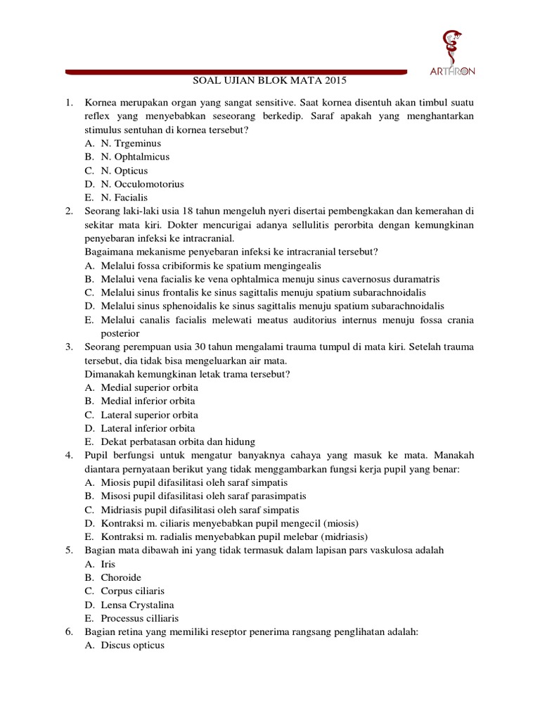 Soal Ujian Blok Mata 2015 | PDF | Sains & Matematika