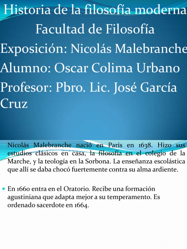 Malebranche | PDF | Metafísica | Teorías filosóficas