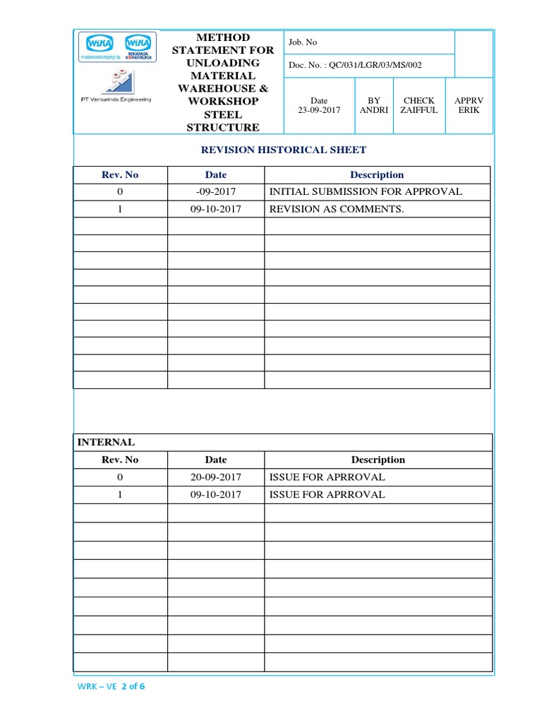 Method Statement For Unloading Material | PDF