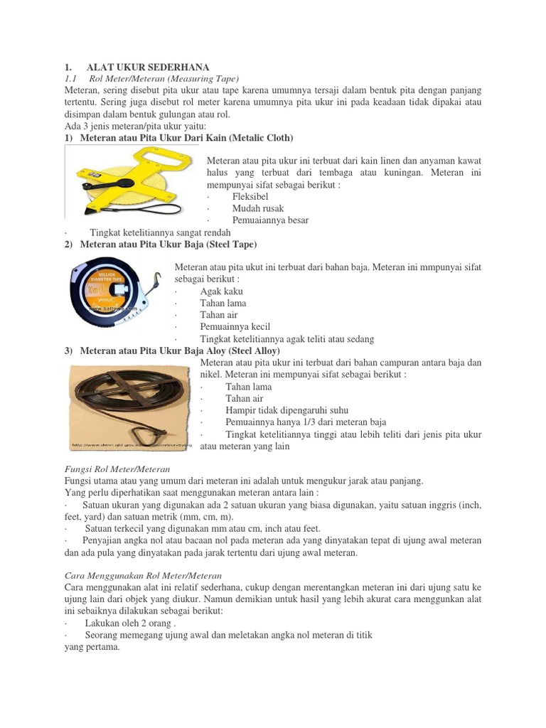 1.1 Rol Meter/Meteran (Measuring Tape) : 1. Alat Ukur Sederhana | PDF