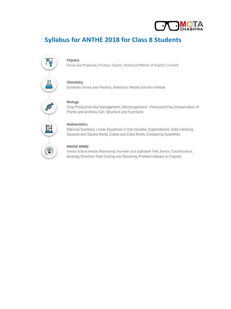 ANTHE Class 8 Syllabus 2018 | PDF