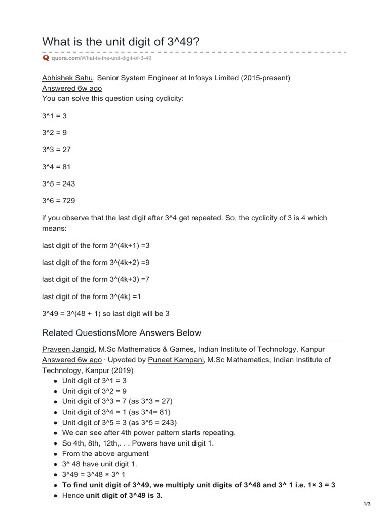 what-is-the-unit-digit-of-349-pdf-arithmetic-mathematical-concepts