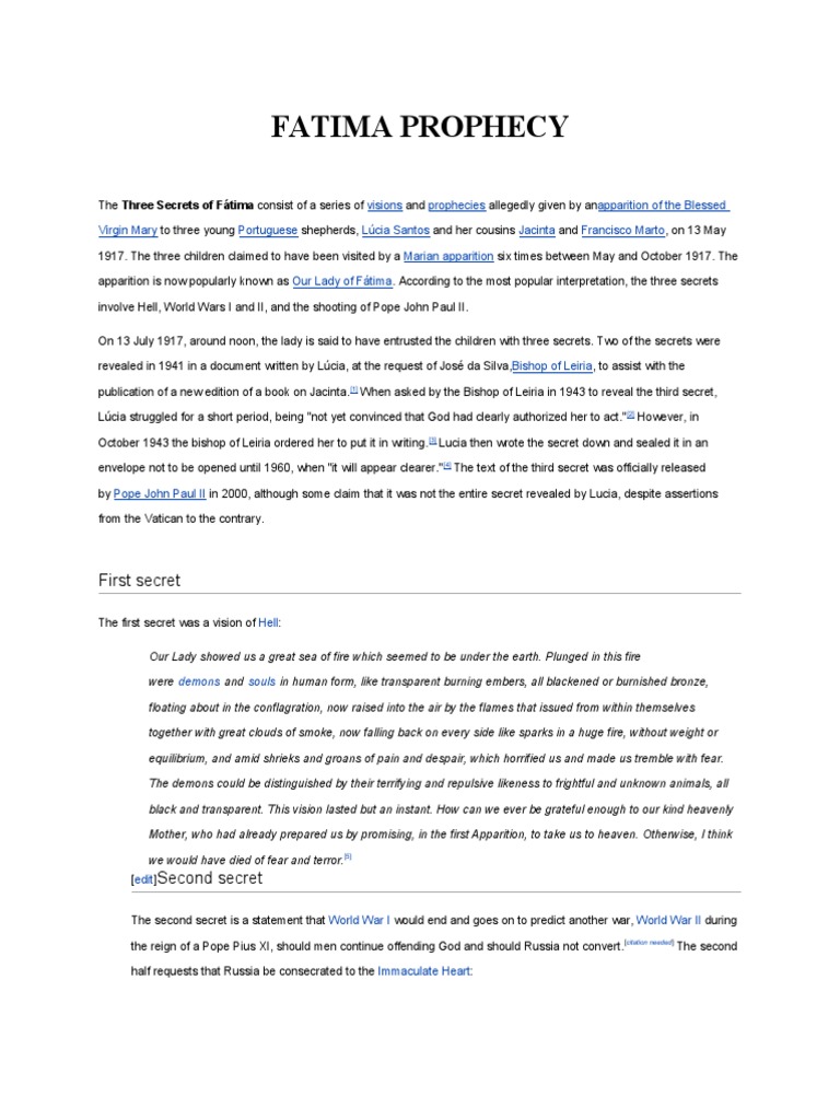 Fatima Prophecy: First Secret | PDF | Our Lady Of Fátima | Catholic Church