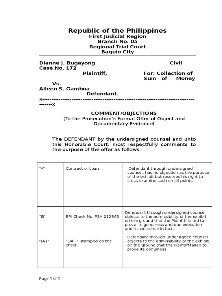 Comment on Formal Offer of Evidence -TABANDA | Lawsuit | Public Sphere