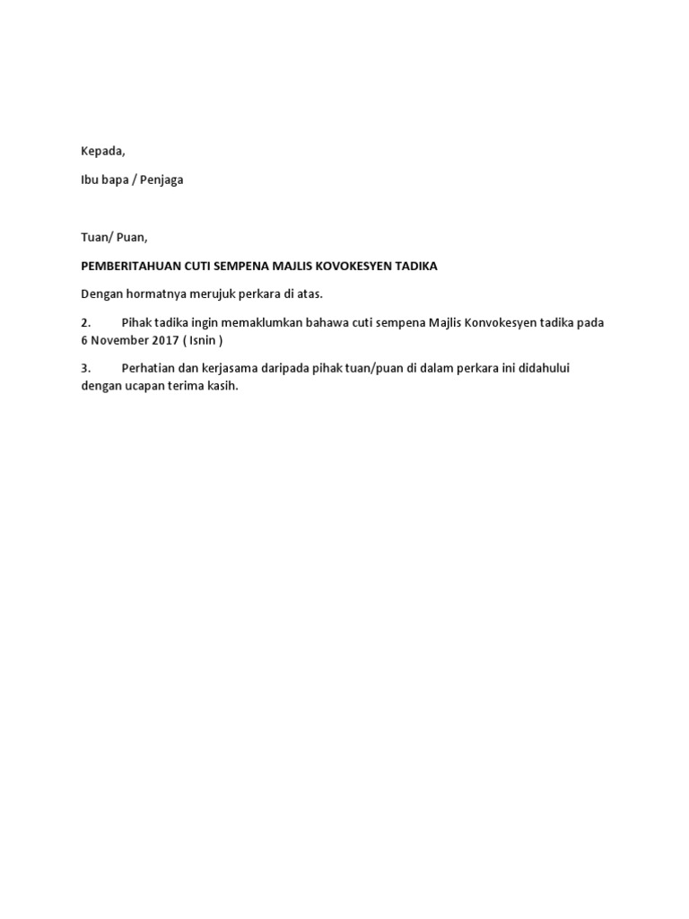 Contoh Surat Pemberitahuan Cuti | PDF