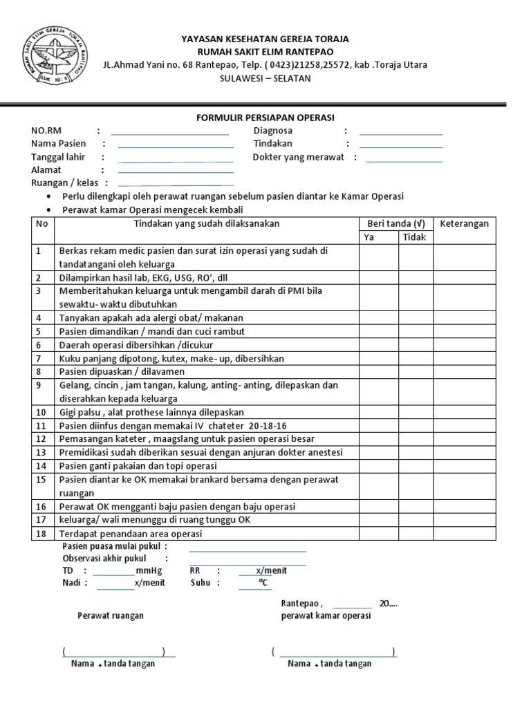 Formulir Persiapan Operasi SKP | PDF