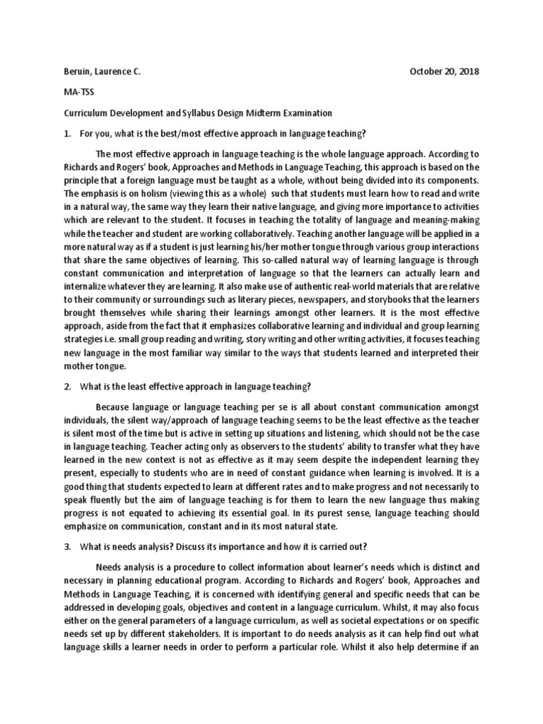 Midterm Exam | PDF | Language Education | Curriculum