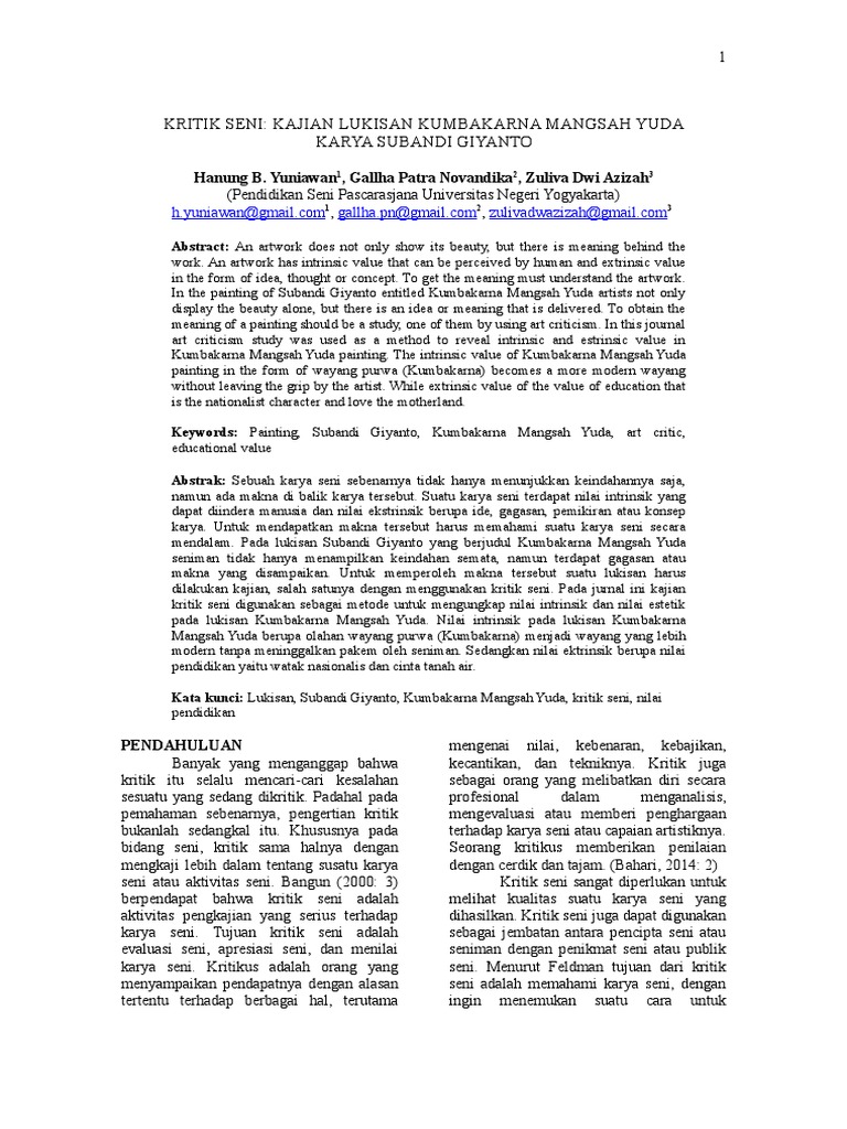 Kritik Seni-Kajian Lukisan Kumbakarna Mangsah Yuda Karya Subandi Giyanto | PDF