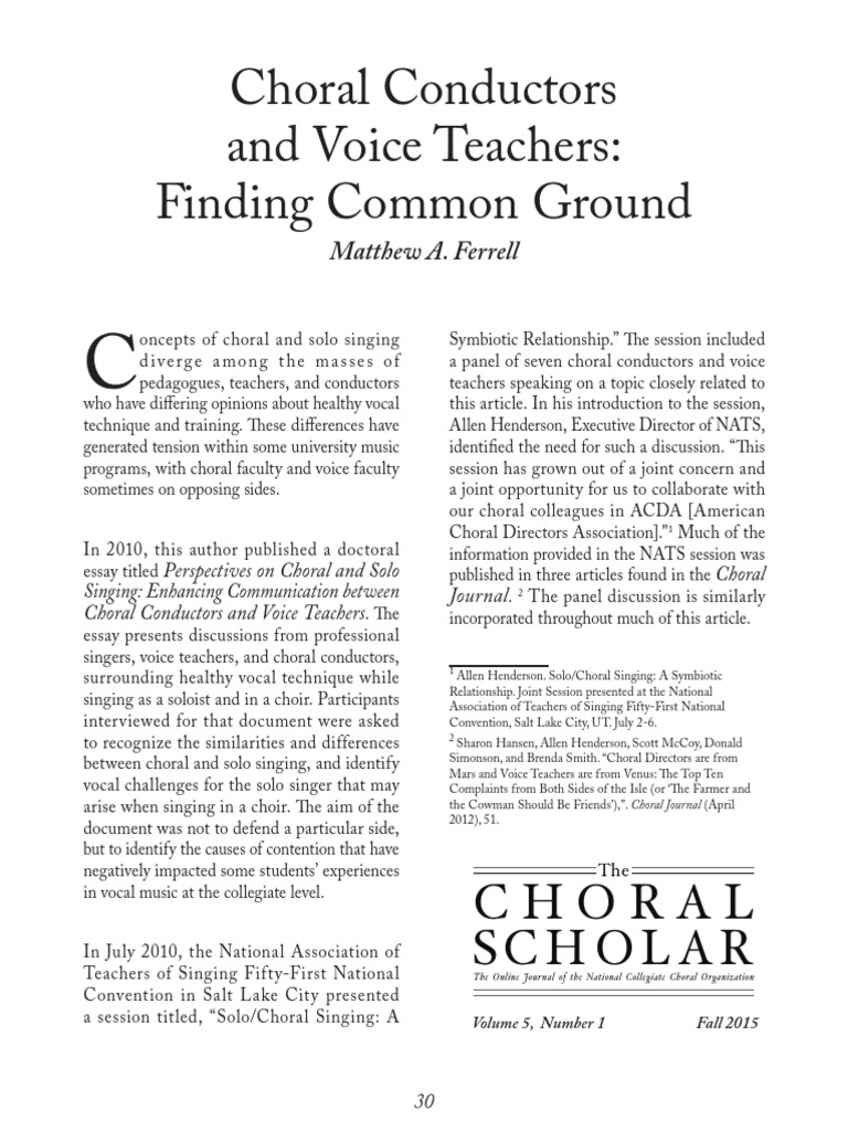 Choral Conductors and Voice Teachers - Finding Common Ground | PDF ...