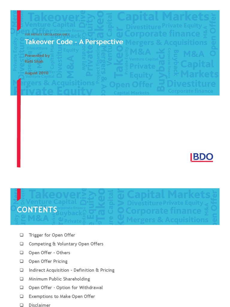 Takeover Code Kirti Shah | PDF | Takeover | Mergers And Acquisitions