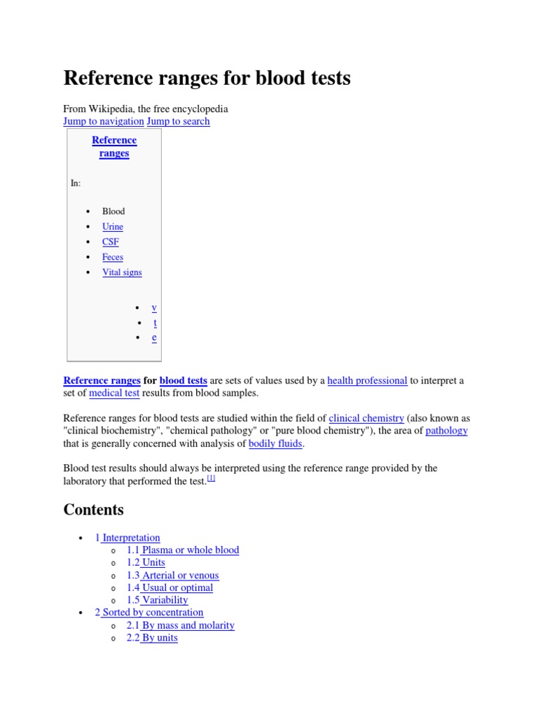 Reference Ranges For Blood Tests | PDF | Clinical Medicine | Medical ...