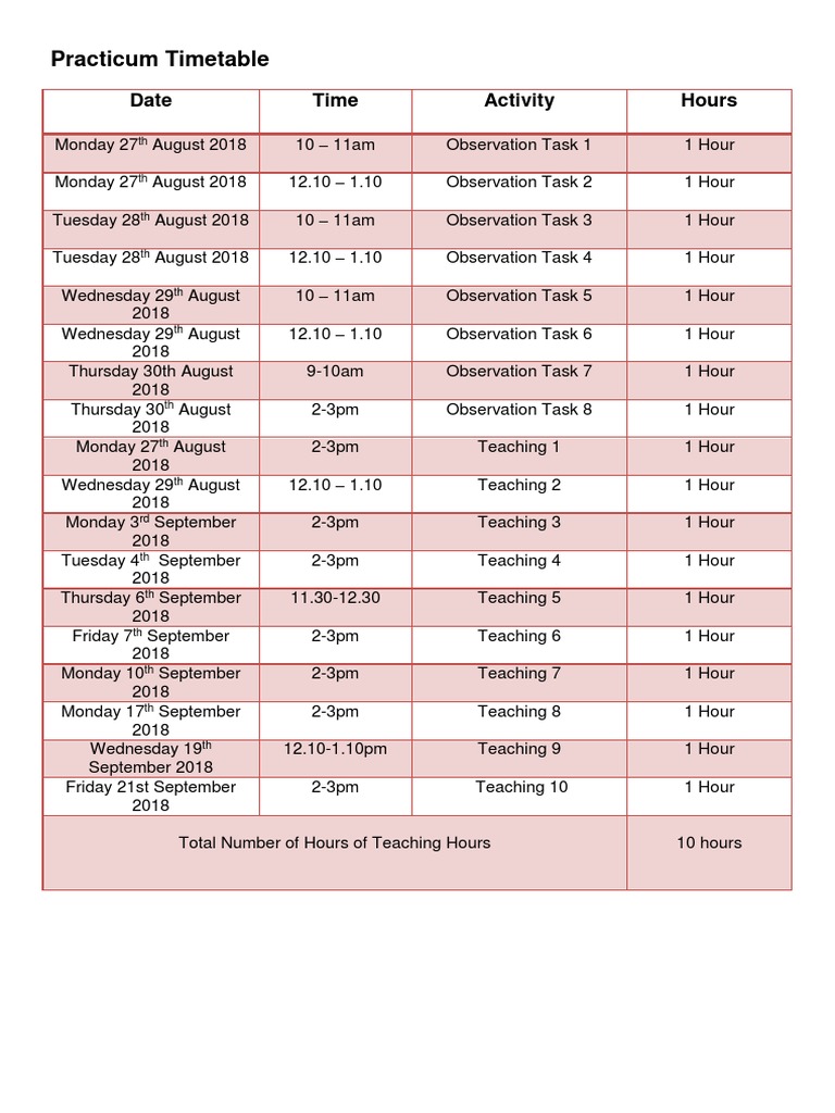 Practicum Timetable | PDF