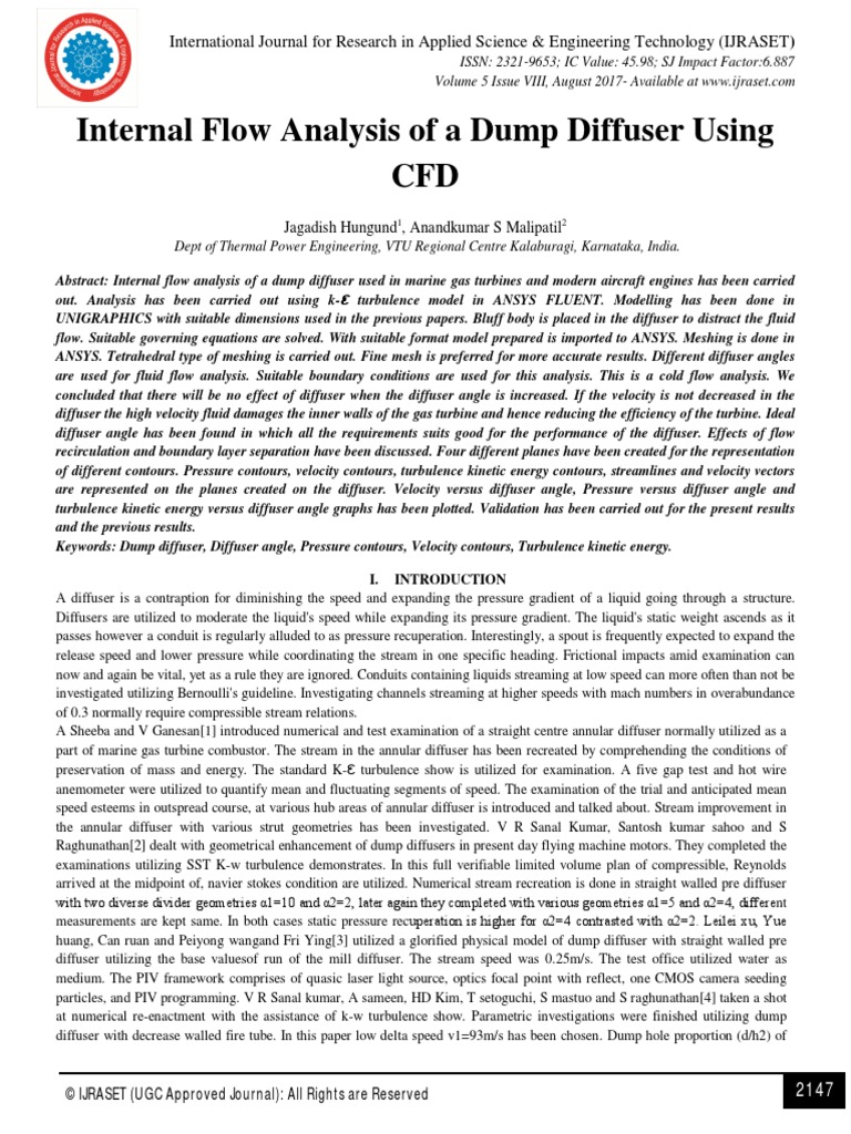 Internal Flow Analysis of A Dump Diffuser Using CFD | PDF | Turbulence ...
