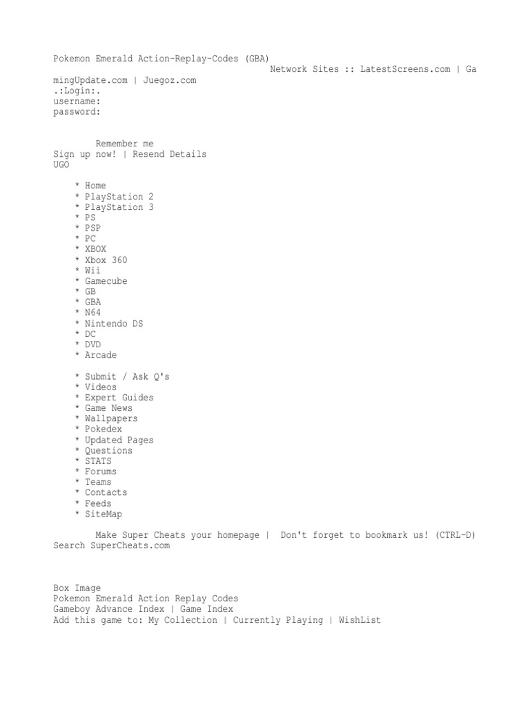 Emerald Cheat Codes | PDF | Pokémon | Nintendo Franchises