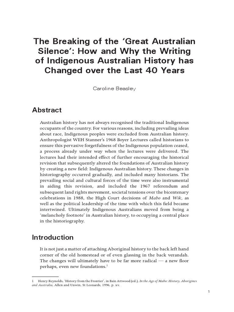 The Breaking of The Great Australian Silence': How and Why The Writing ...