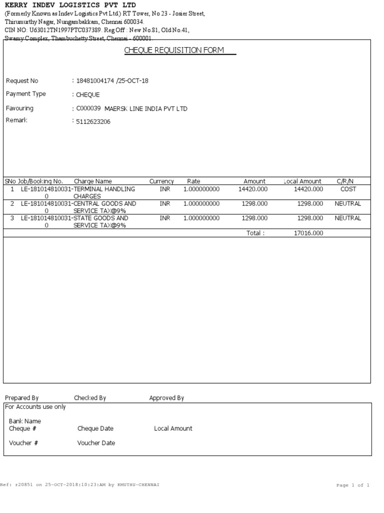 Cheque Requisition Form: Ref: r20851 On 25-OCT-2018:10:23:AM by KMUTHU ...