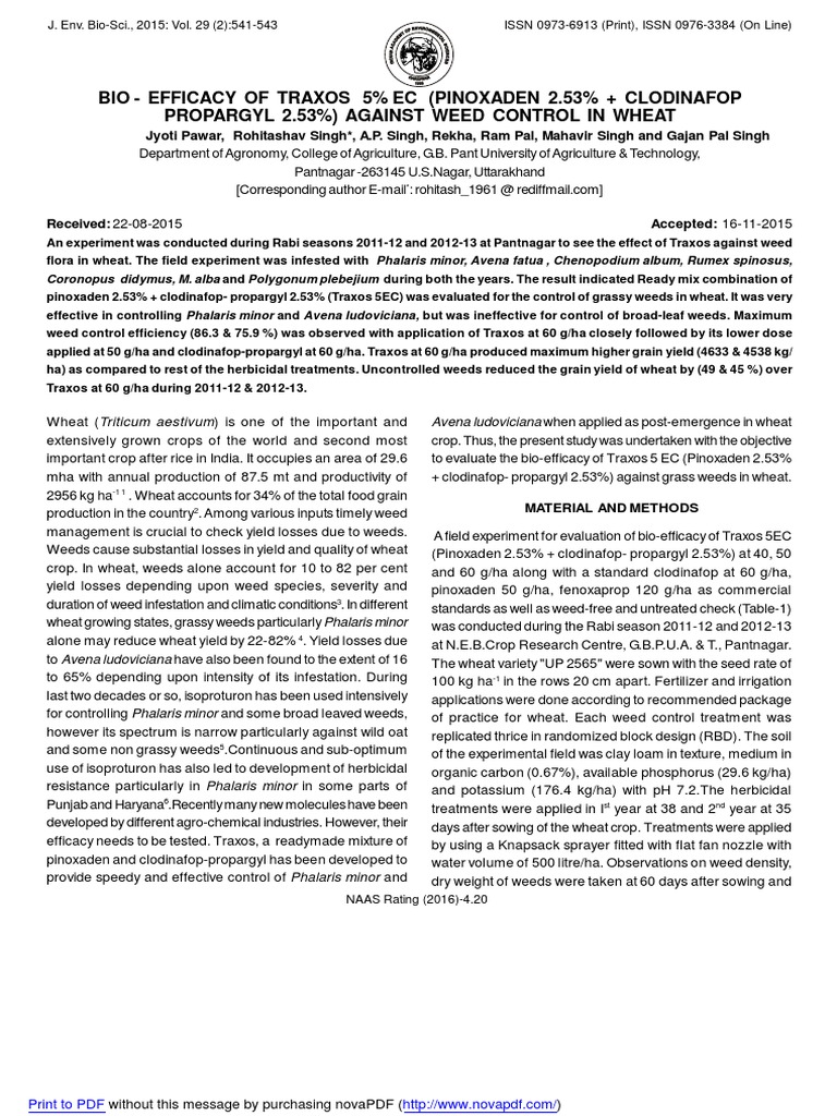 Bio - Efficacy of Traxos 5% Ec (Pinoxaden 2.53% + Clodinafop | PDF ...