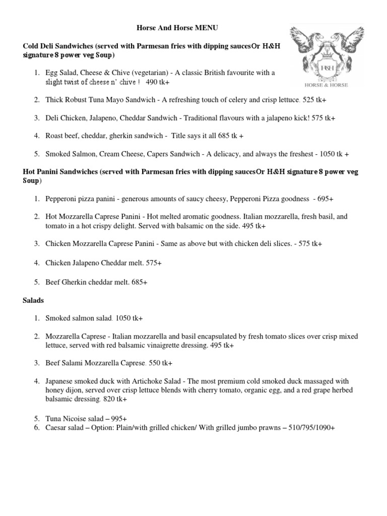 HNH Full Menu | PDF | Salad | Cakes