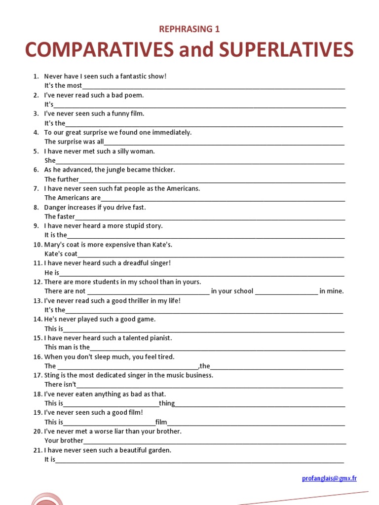 1044 Rephrasing 1 Comparatives and Superlatives | PDF