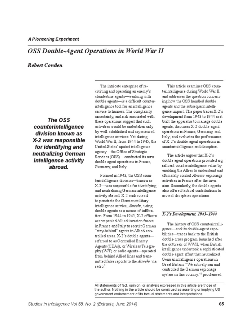 OSS Double-Agent Operations in World War II | PDF | Counterintelligence ...