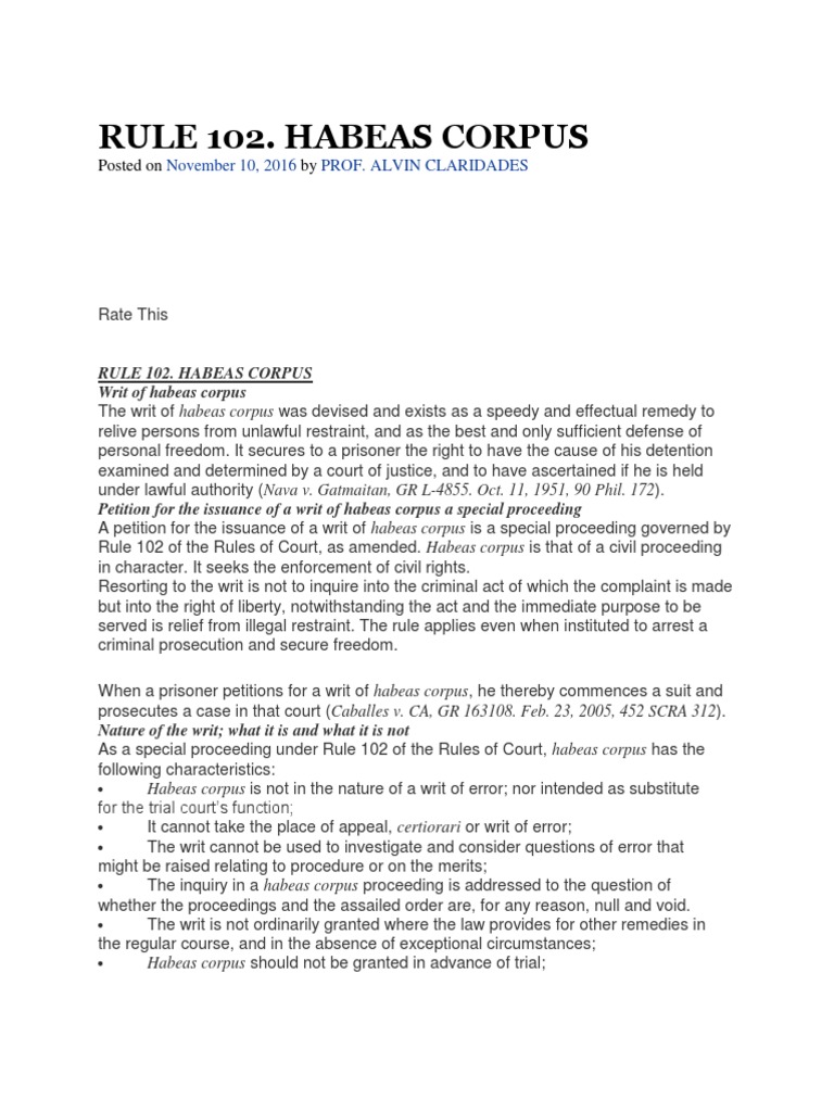 Writ of Habeas Corpus | PDF | Habeas Corpus | Justice