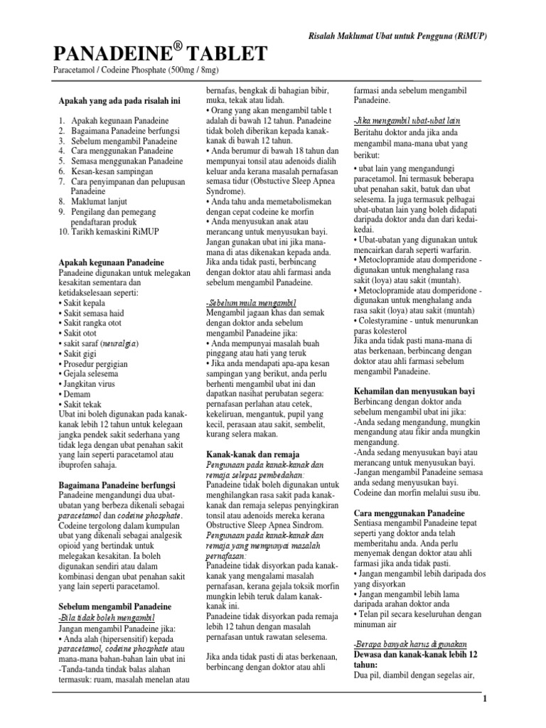 Panadeine Tablet Paracetamol Codeine Phosphate Sanofi-Aventis Malaysia ...