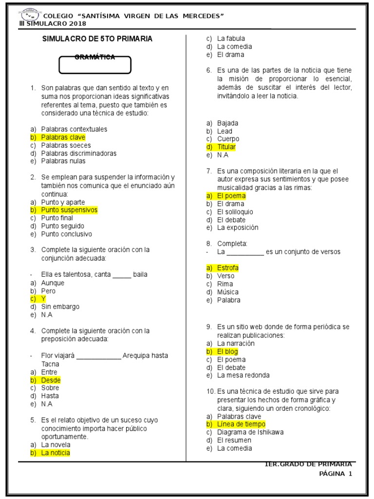 Simulacro Terminado 5 Primaria | PDF | Ecosistema | Sacramentos