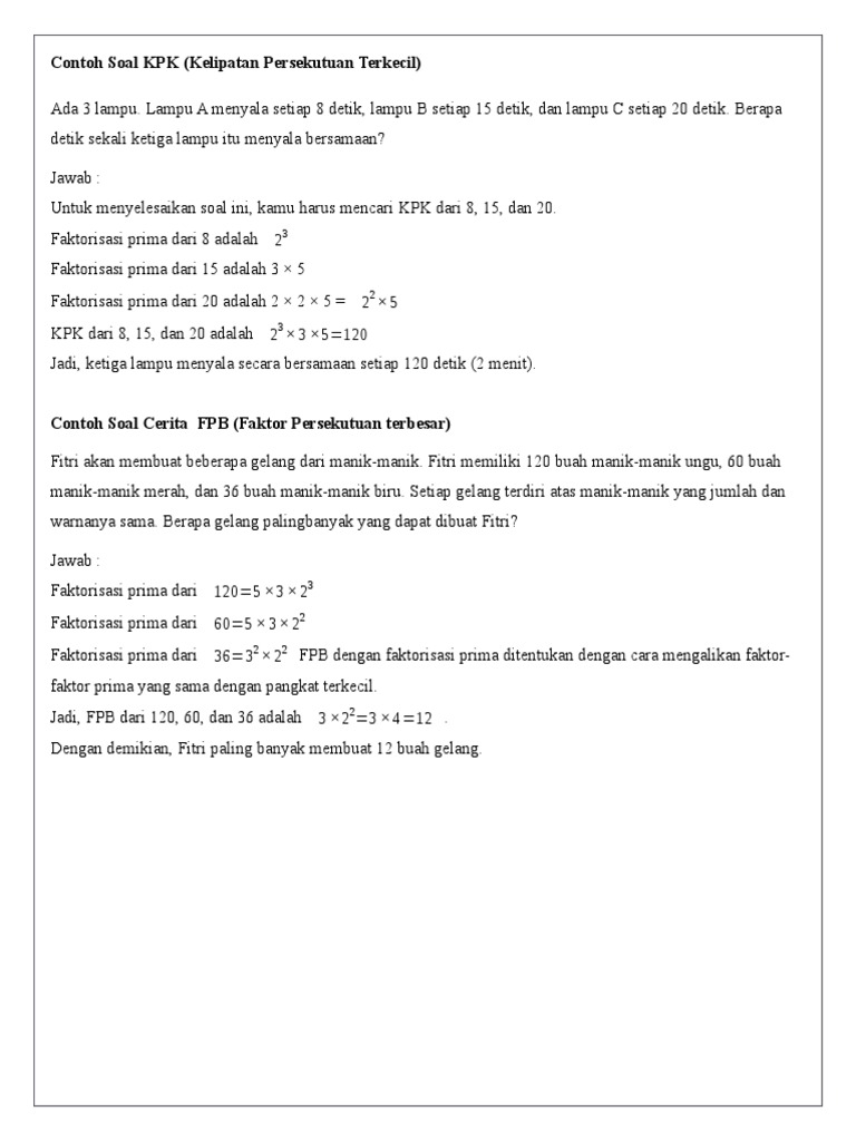 Contoh Soal KPK | PDF