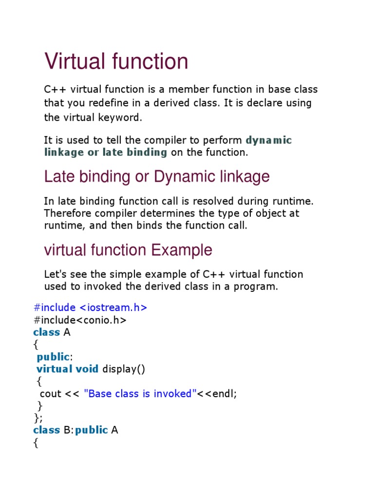 Virtual Function | PDF | Inheritance (Object Oriented Programming ...