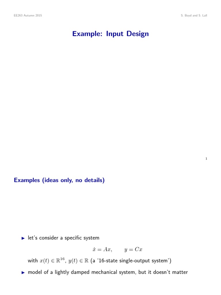 Example: Input Design: EE263 Autumn 2015 S. Boyd and S. Lall | PDF ...