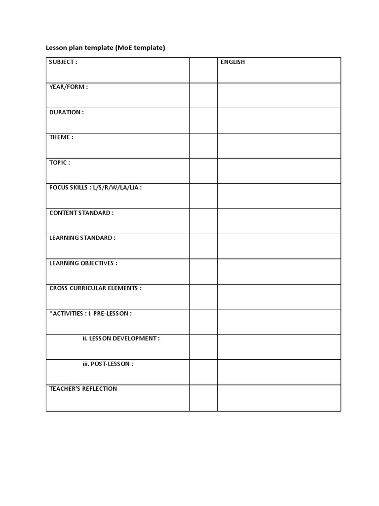 Lesson Plan MOE Template CEFR F3 | PDF | Lesson Plan | Neuropsychology