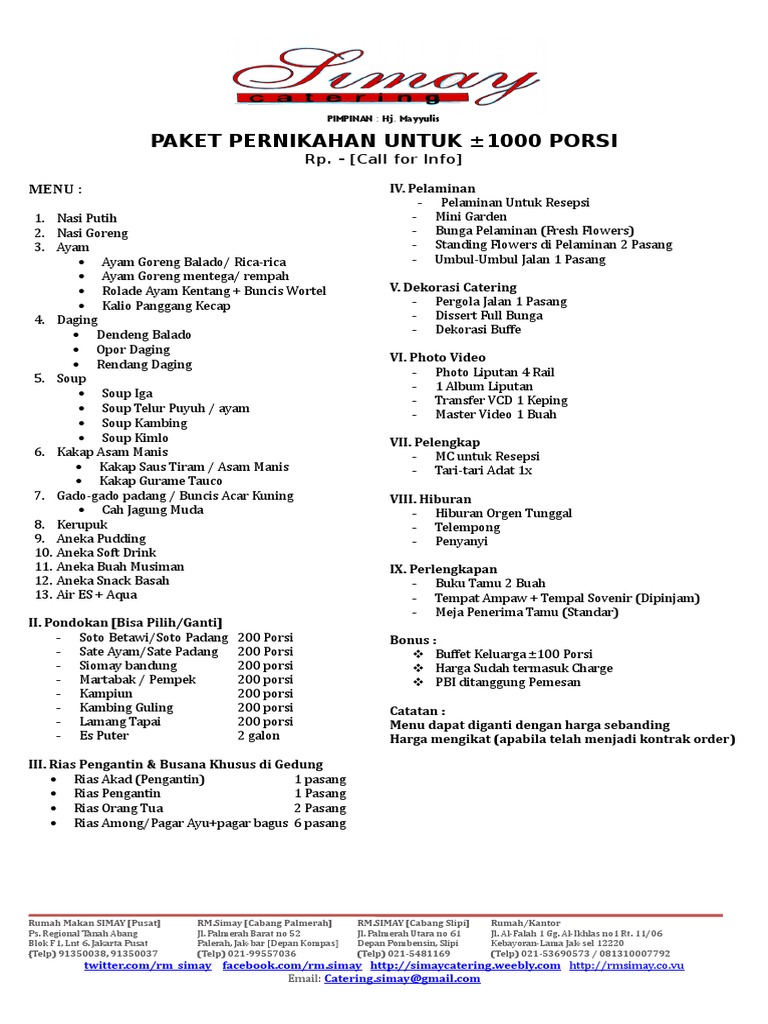 Simay Catering Menu 1000 Porsi | PDF