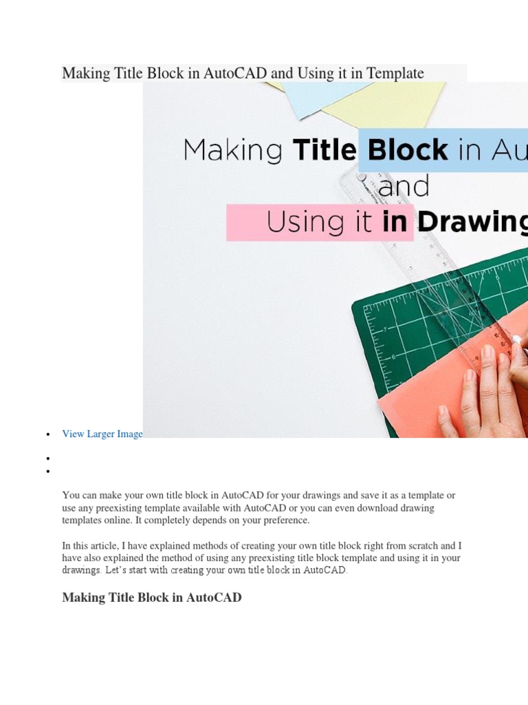 Create AutoCAD Title Block Template | PDF | Double Click | Page Layout