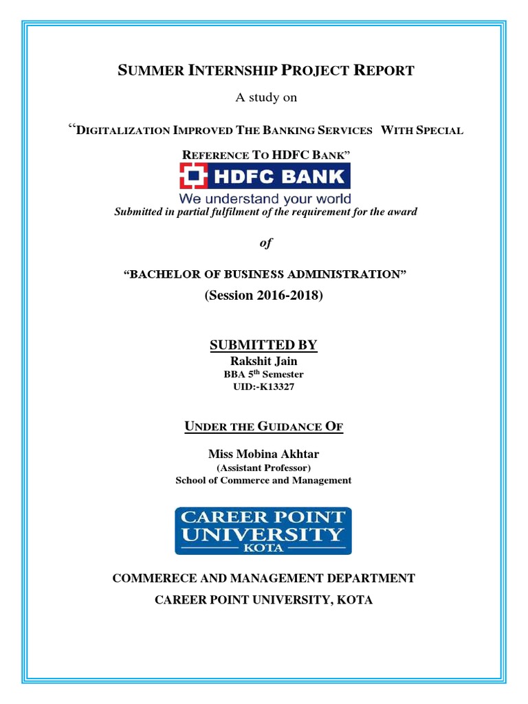 Summer Internship Report On Digital Banking | PDF | Debit Card | Banks