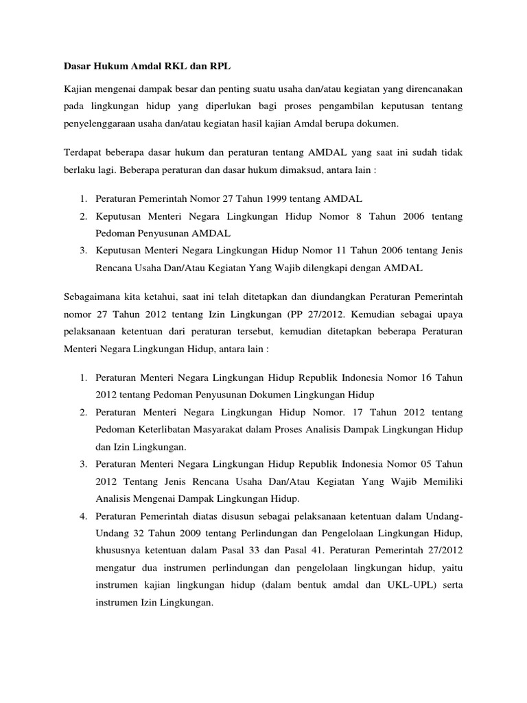 Dasar Hukum Amdal RKL Dan RPL | PDF