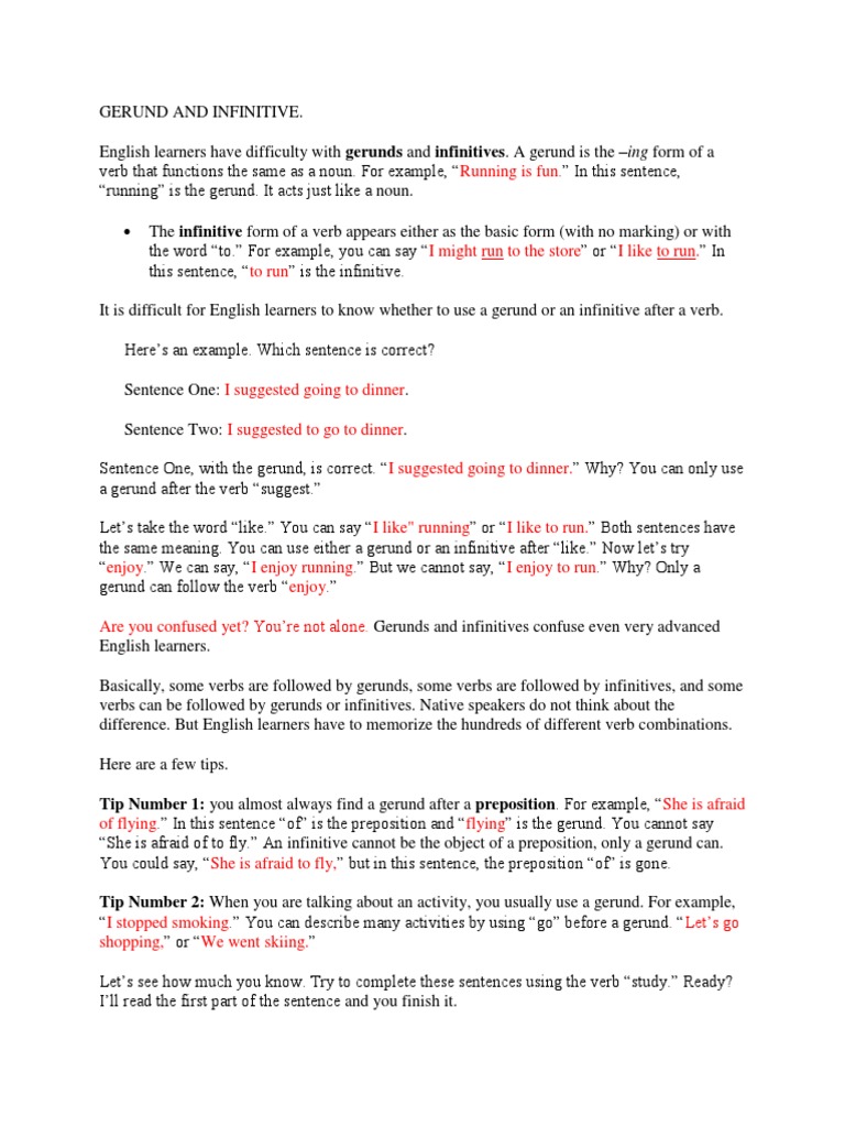 Gerunds & Infinitives for Learners | PDF | Verb | English Language