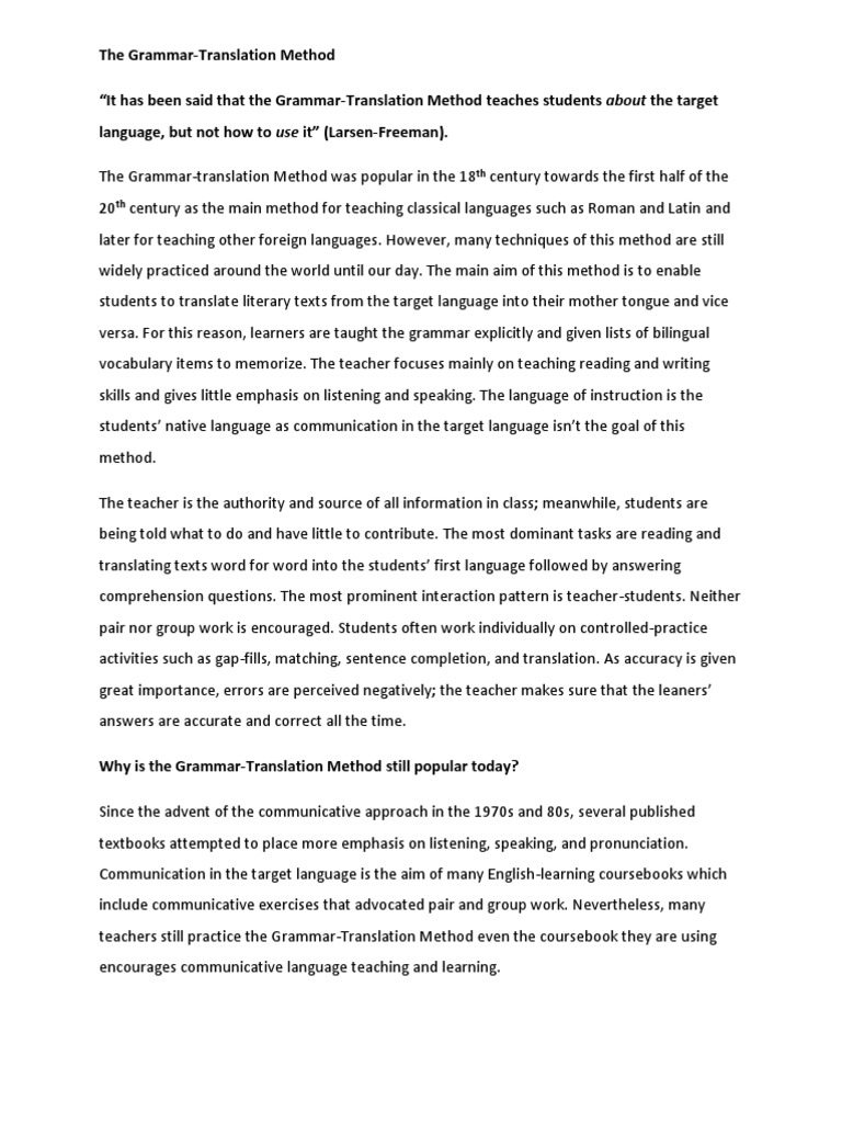 Grammar Translation Method | PDF | Second Language | Teaching