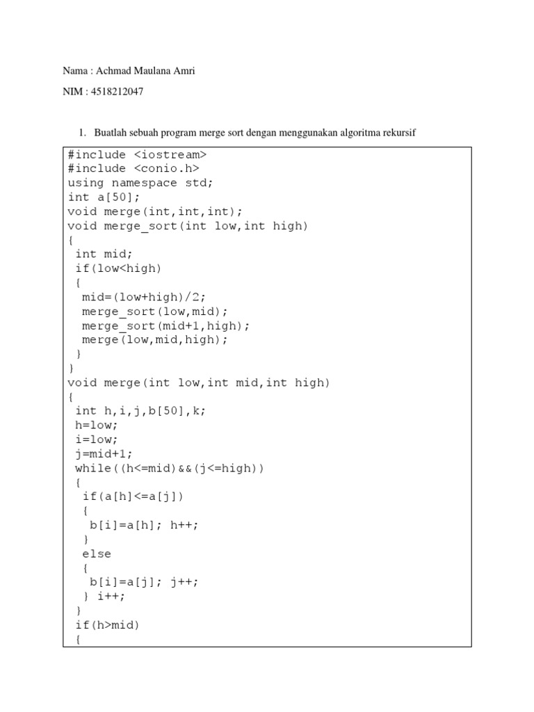 Contoh Algoritma Merge Sort | PDF | Metode & Bahan Ajar | Komputer