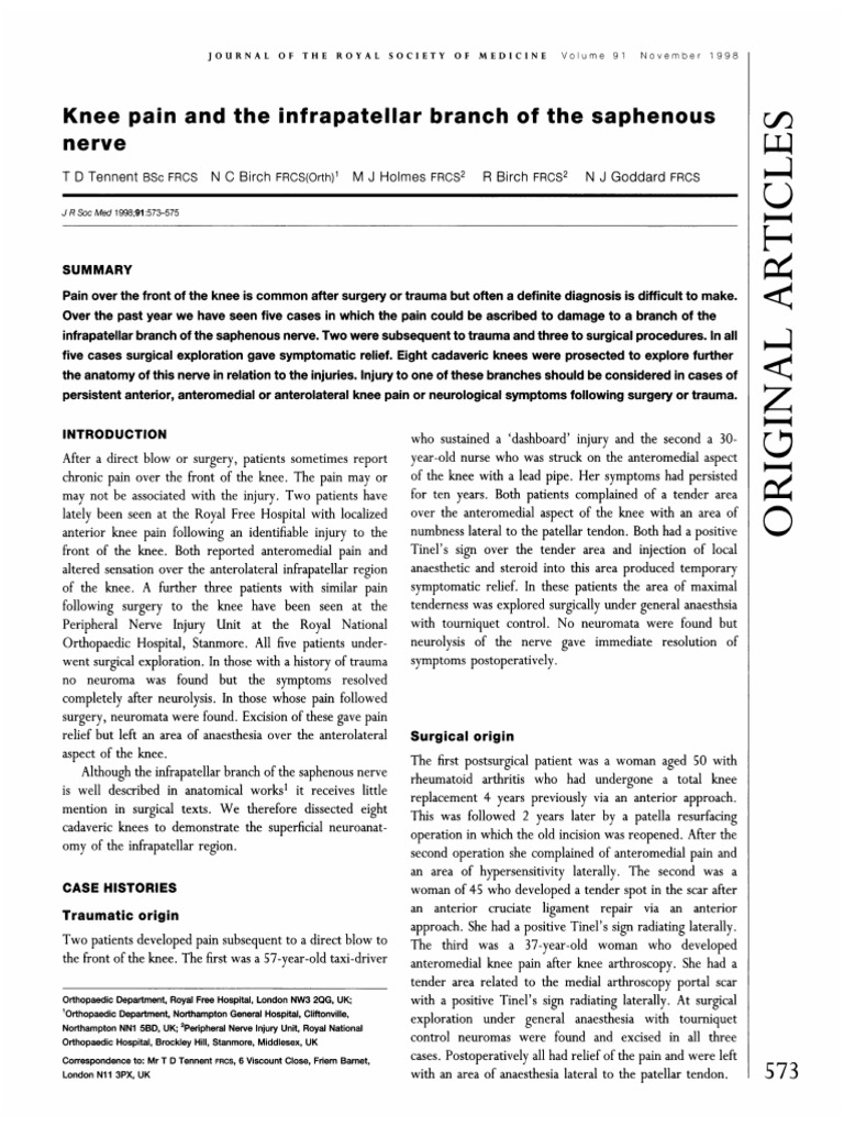 Knee Pain and The Infrapatellar Branch of The Saphenous: Nerve ...