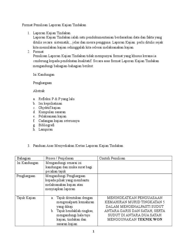 Format Penulisan Laporan Kajian Tindakan | PDF