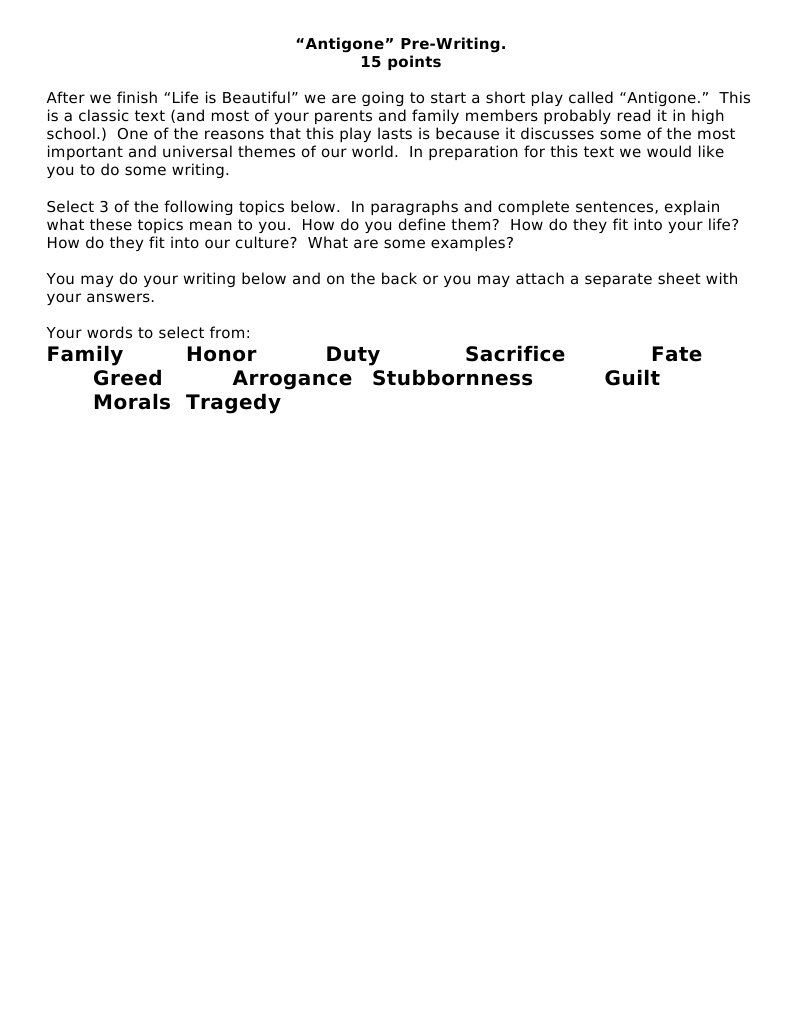 Antigone - Pre Writing | PDF